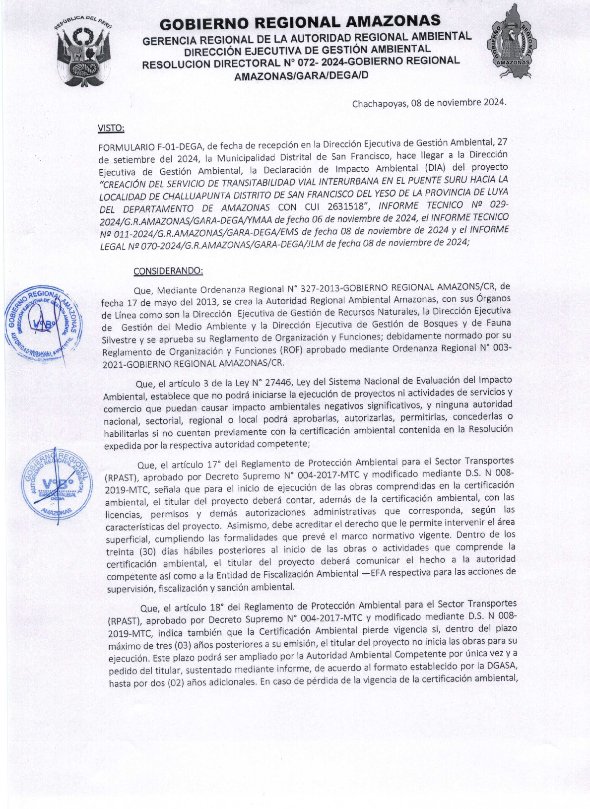 RESOLUCION DIRECTORAL N° 072-2024 GOBIERNO REGIONAL AMAZONAS | SINIA
